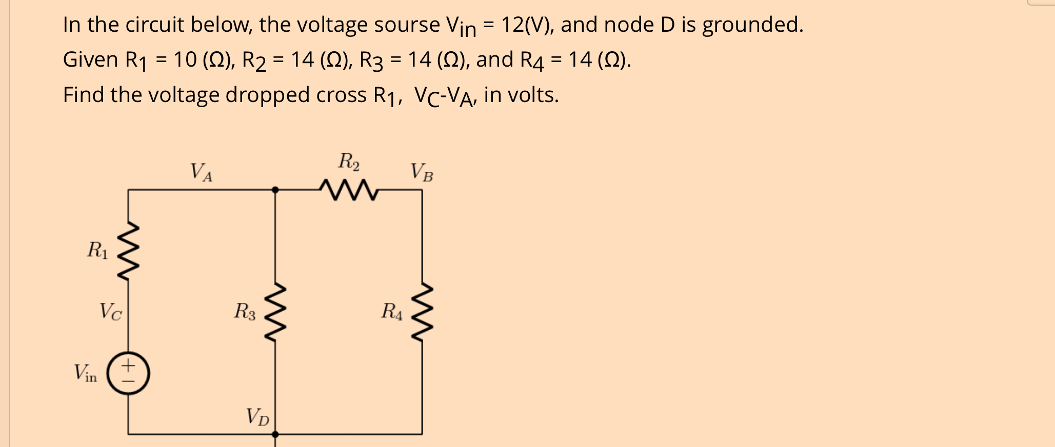 Solved In the circuit below, the voltage sourse Vin =12(V), | Chegg.com
