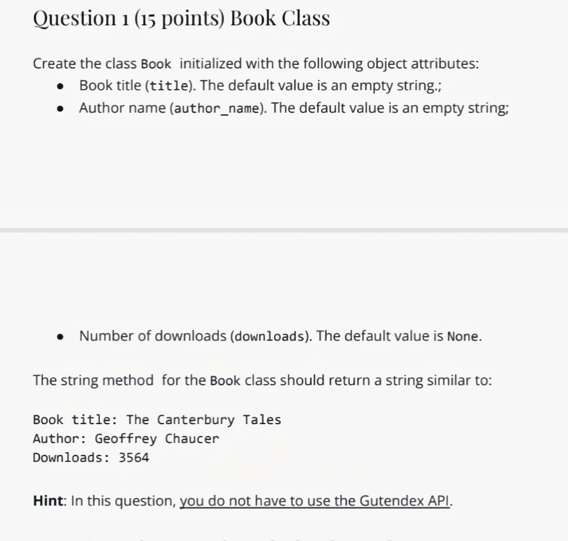 Solved Question 1: Book ClassCreate the class Book | Chegg.com