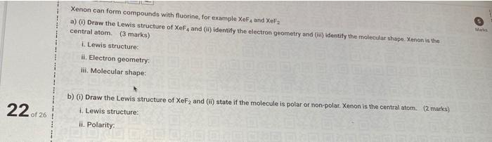 Solved Xenon can form compounds with fluorine, for example | Chegg.com