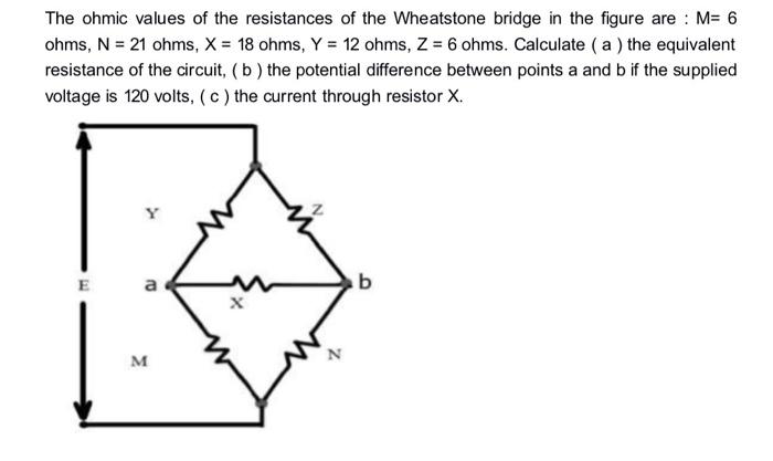 Solved The ohmic values of the resistances of the Wheatstone | Chegg.com