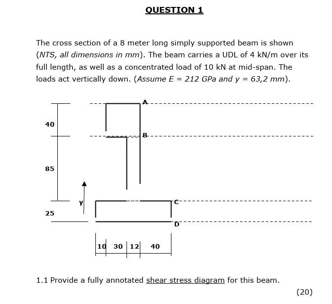 Solved QUESTION 1 The cross section of a 8 meter long simply | Chegg.com