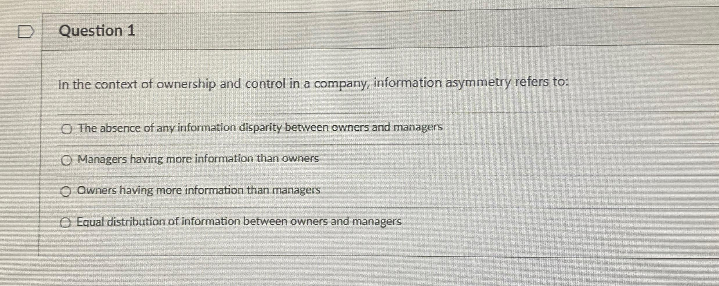 Solved Question 1In the context of ownership and control in | Chegg.com