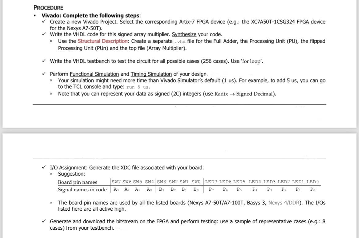 Solved ProcedureVivado: Complete the following steps: | Chegg.com