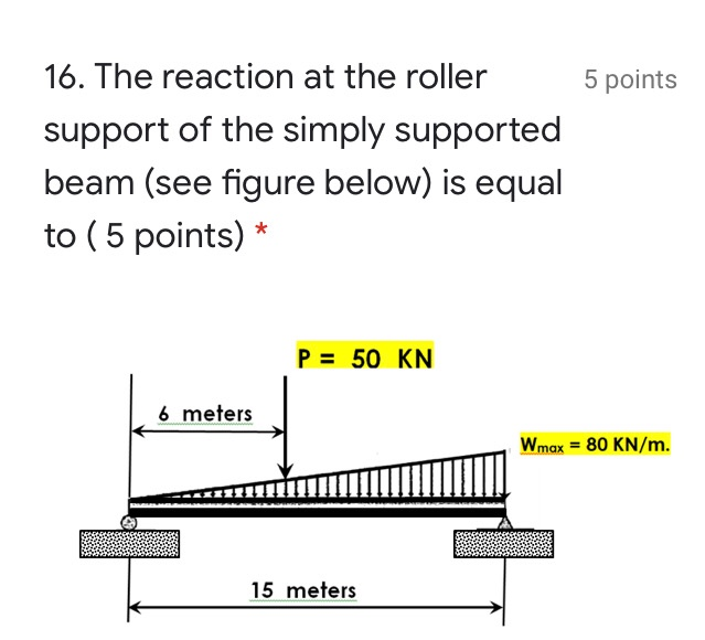 Solved 5 points 16. The reaction at the roller support of | Chegg.com