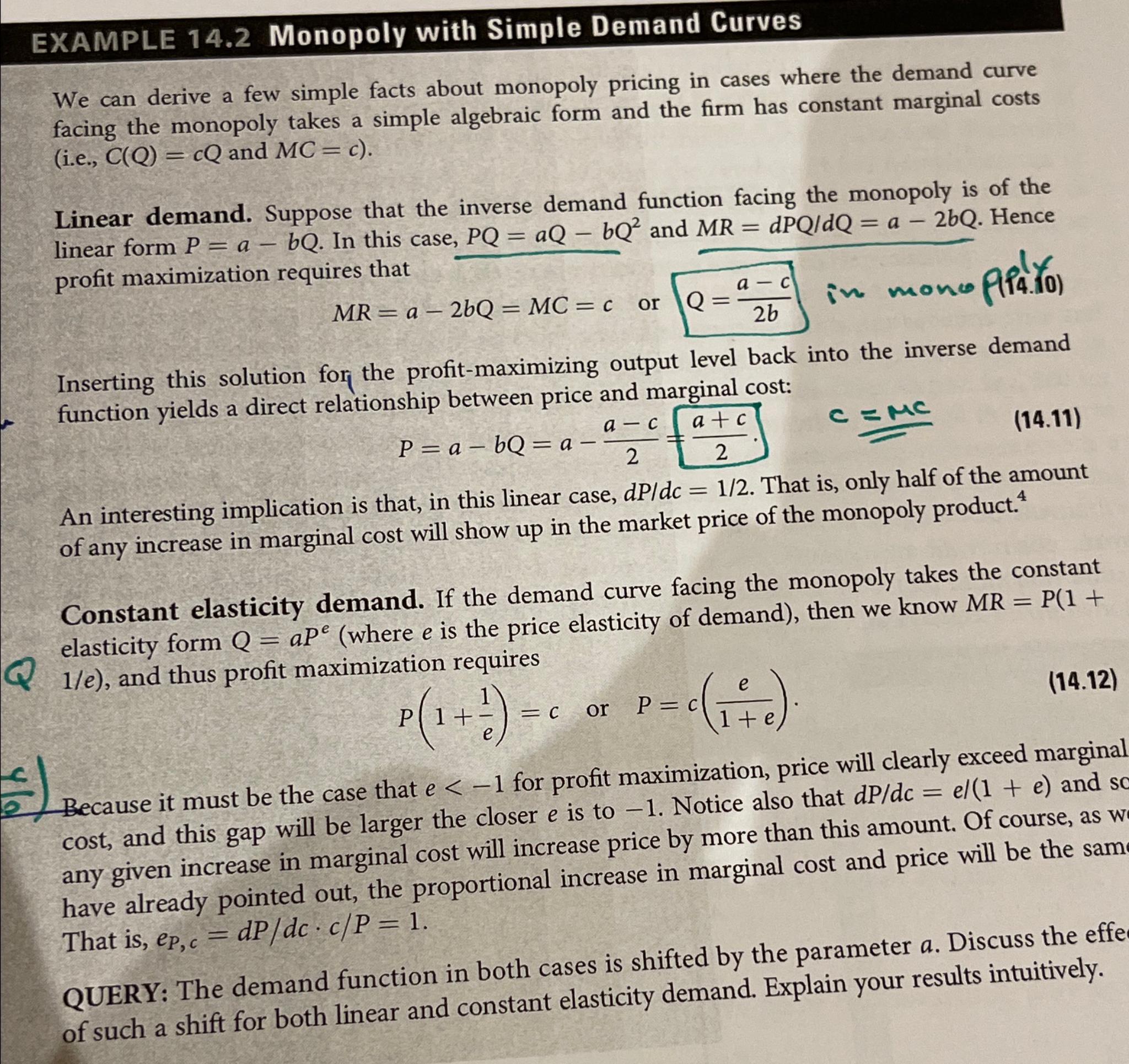 Solved EXAMPLE 14.2 ﻿Monopoly with Simple Demand CurvesWe | Chegg.com