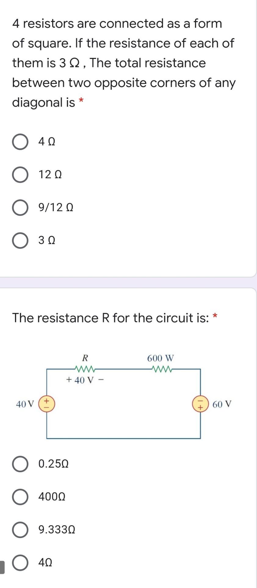 Solved 4 resistors are connected as a form of square. If the | Chegg.com