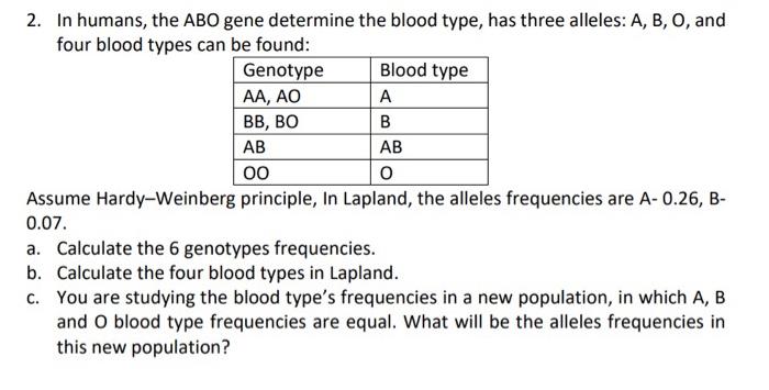 Solved 2. In humans, the ABO gene determine the blood type, | Chegg.com