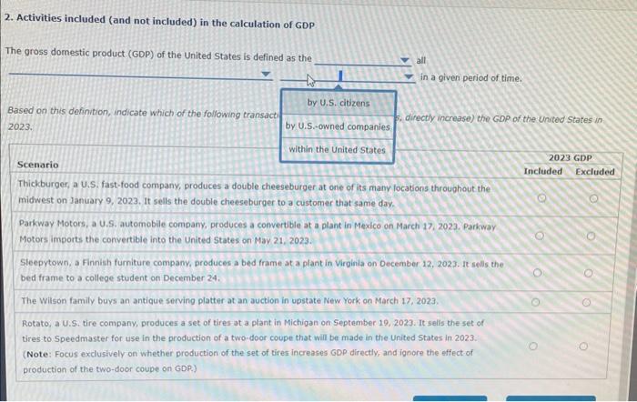 Solved 2. Activities included (and not included) in the | Chegg.com