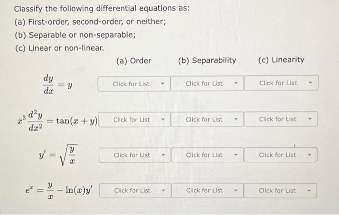 Classify the following differential equations as: a) | Chegg.com