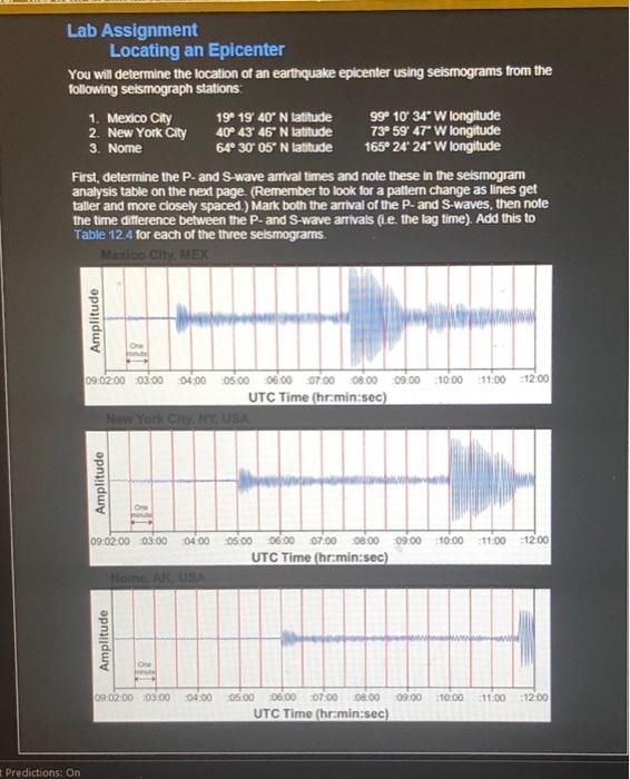 Solved Lab Assignment Locating an Epicenter You will | Chegg.com