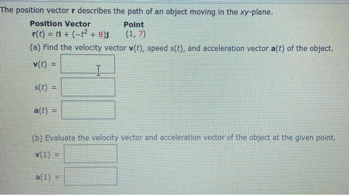 Solved The Position Vector R Describes The Path Of An Object Chegg
