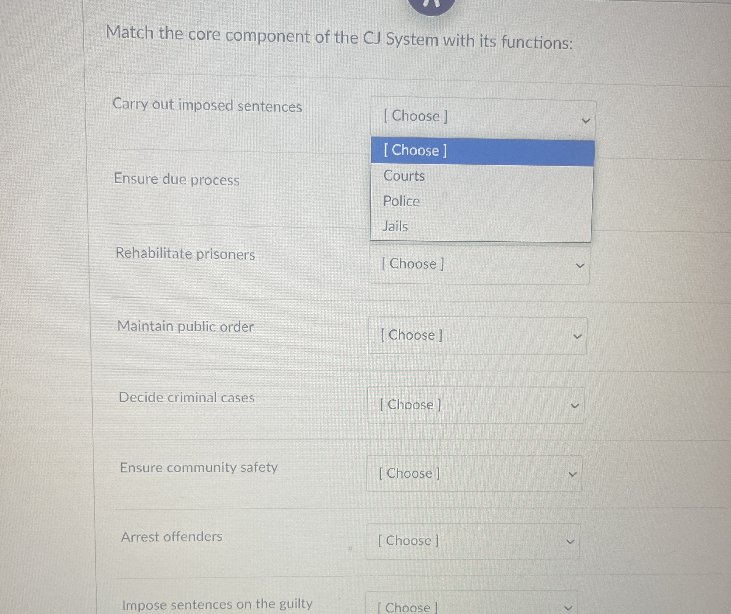 Solved Match the core component of the CJ System with its | Chegg.com