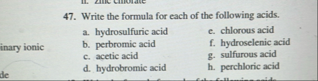 Solved Write the formula for each of the following acids.a. | Chegg.com