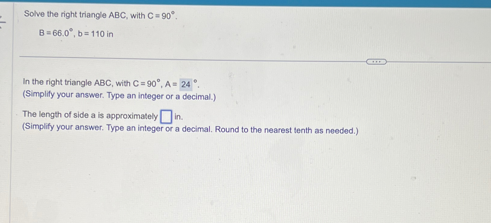 Solved Solve the right triangle ABC, with | Chegg.com