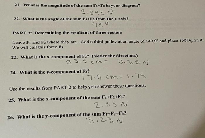 21. What is the magnitude of the sum F1+F2 in your | Chegg.com