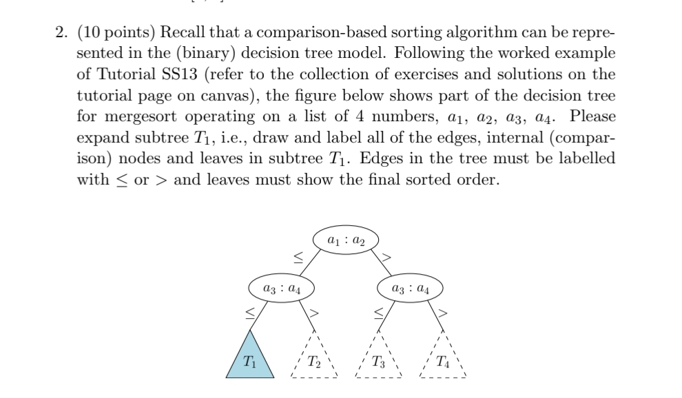 Solved (10 ﻿points) ﻿Recall that a comparison-based sorting | Chegg.com