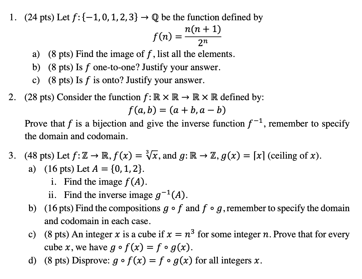 Solved (24 ﻿pts) ﻿Let f:{-1,0,1,2,3}→Q ﻿be the function | Chegg.com