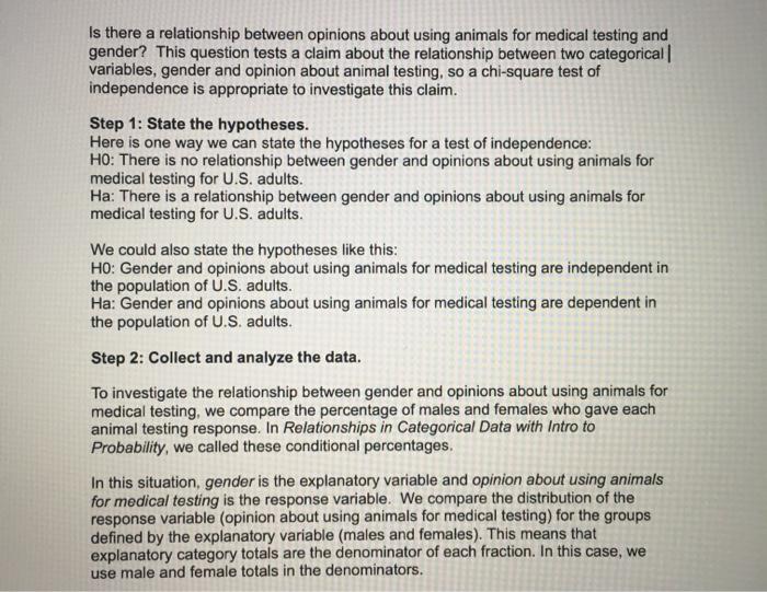 Solved 7. Test for Independence: Animal Testing The | Chegg.com