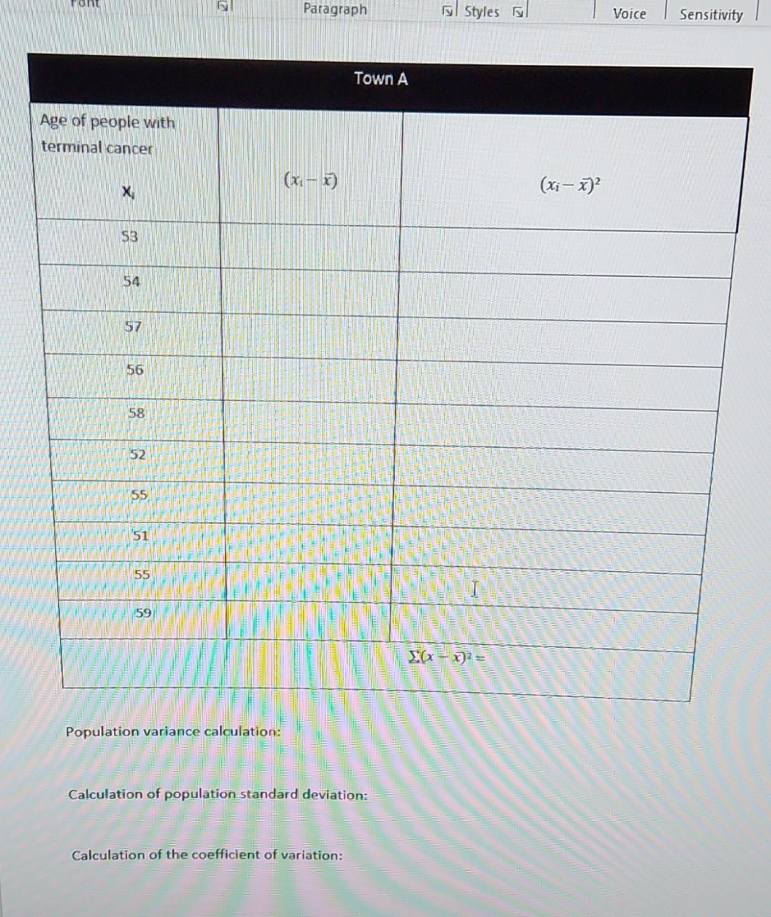 Solved Population Variance Calculation Calculation Of