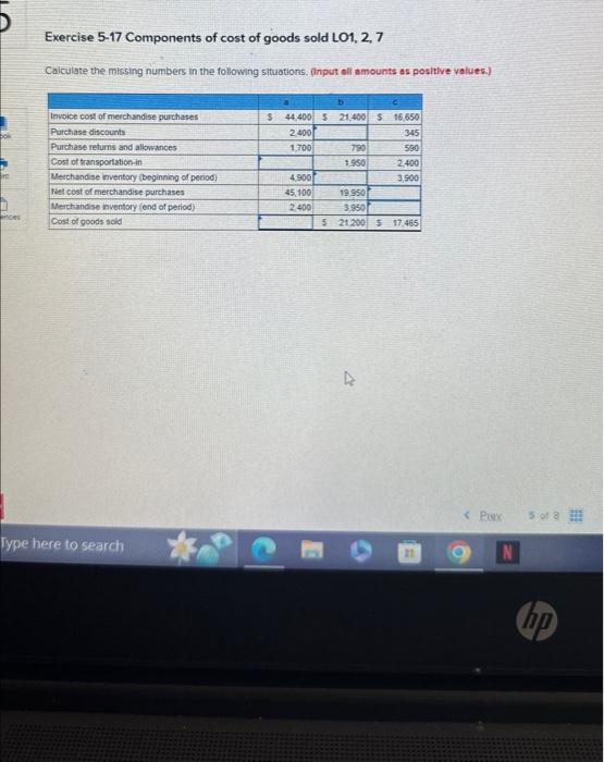 Solved Exercise 5-17 Components of cost of goods sold LO 1, | Chegg.com