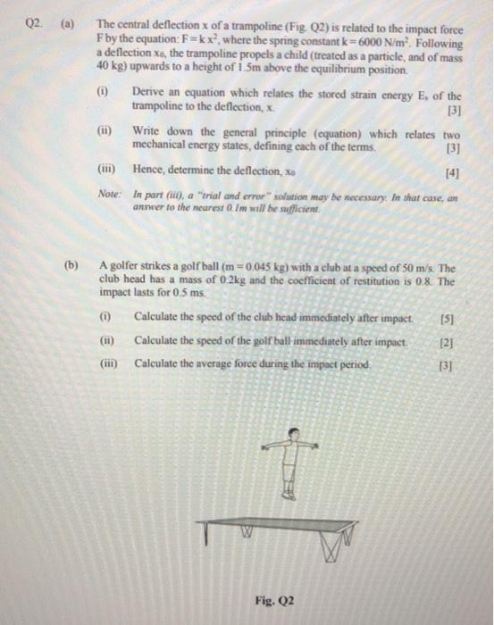 Solved Q2. (a) The central deflection x of a trampoline | Chegg.com