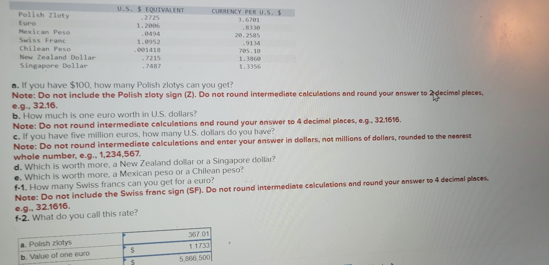 Solved \table[[,U.S. ﻿$ EQUIVALENT,CURRENCY PER U.S. | Chegg.com