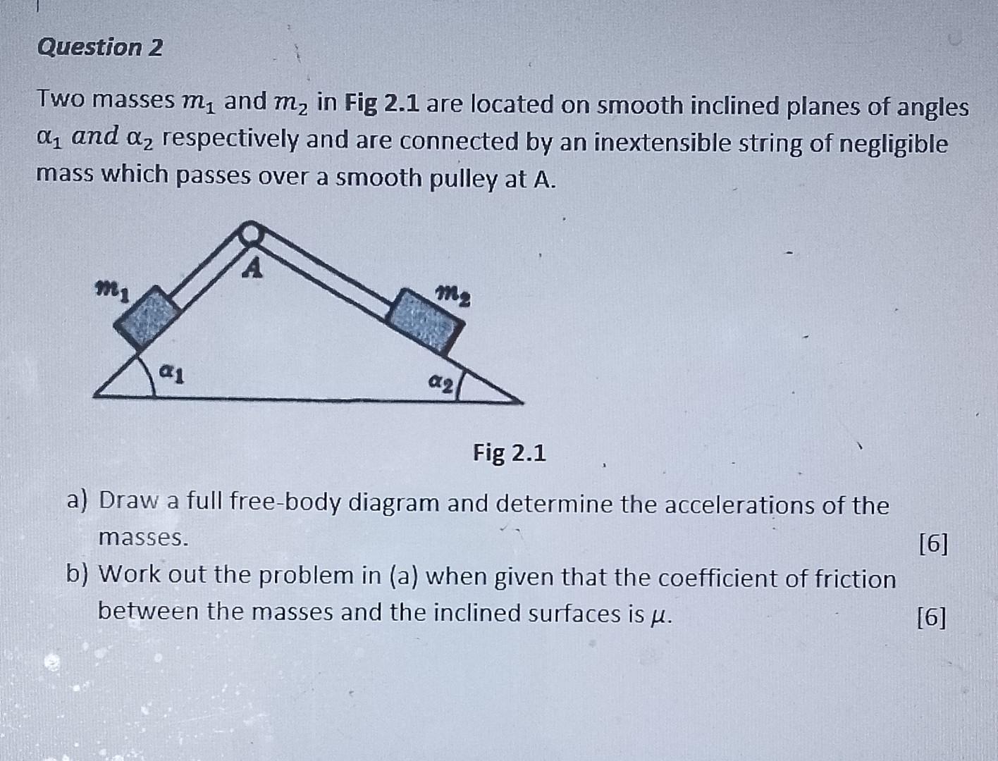 Solved Two masses m1 and m2 in Fig 2.1 are located on smooth | Chegg.com