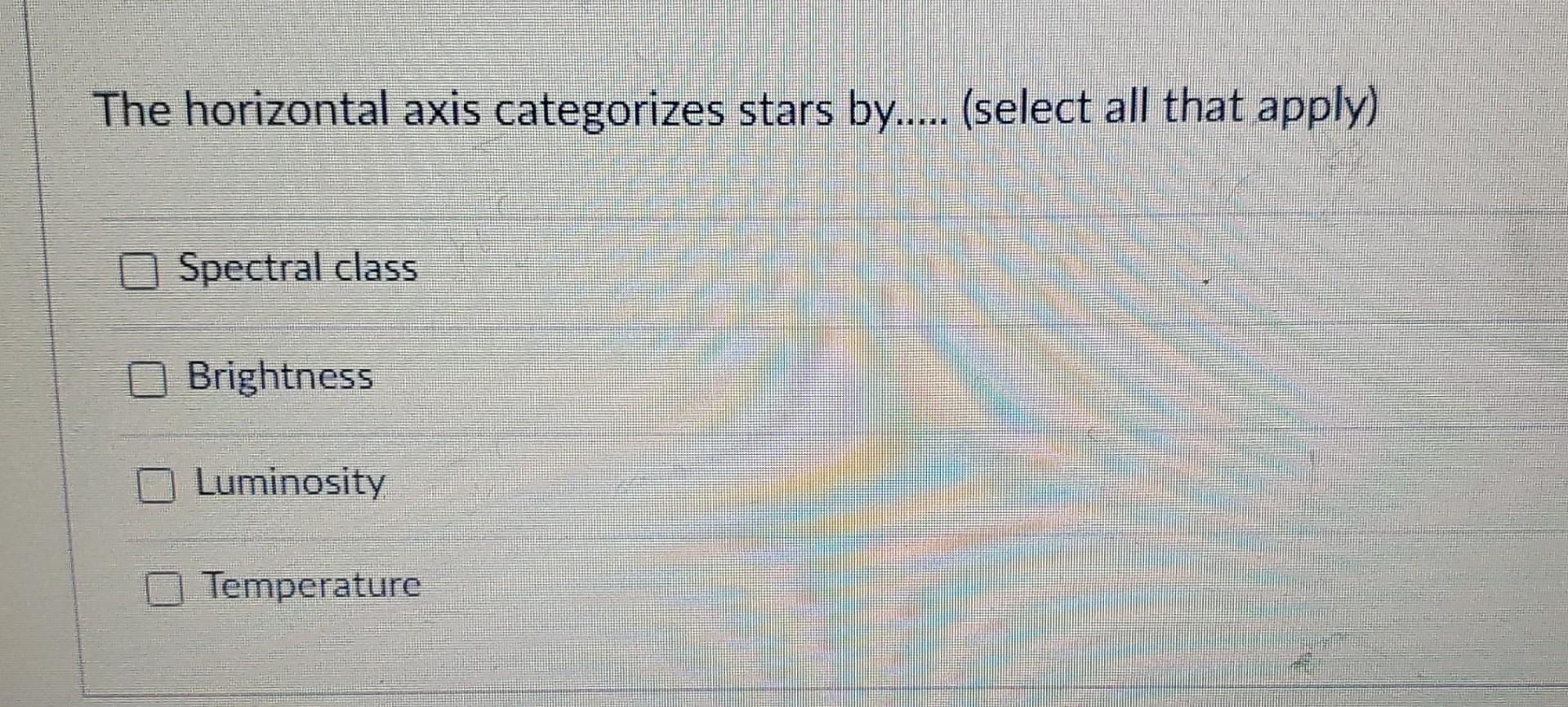 Solved The horizontal axis categorizes stars by..... (select | Chegg.com