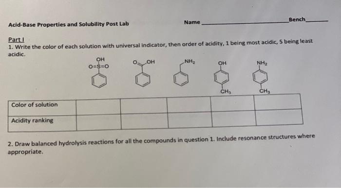 Solved Acid-Base Properties and Solubility Data and | Chegg.com