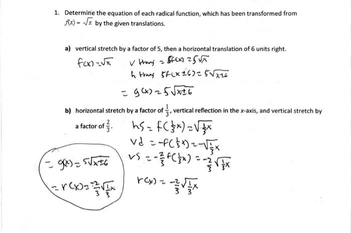 Solved Determine the equation of each radical function, | Chegg.com