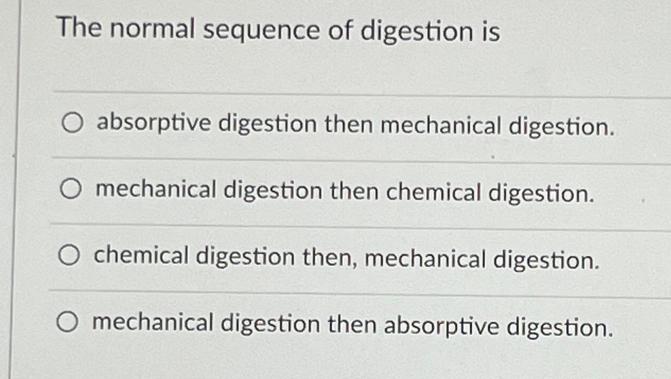 Solved The normal sequence of digestion isabsorptive | Chegg.com