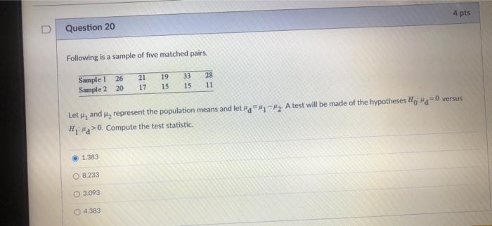 Solved Following is a sample of five matched pairs. Let μ1 | Chegg.com