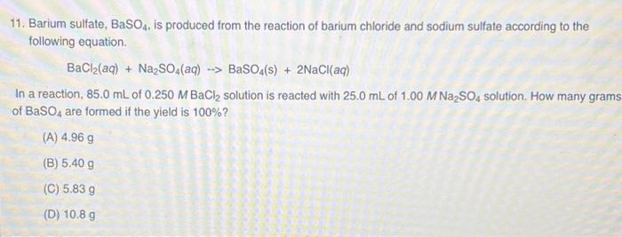 Solved barium sulfate, BaSO4 is produced from the reaction | Chegg.com