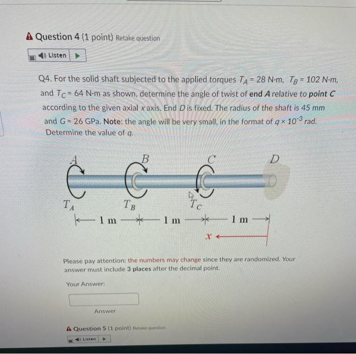 Solved A Question 4 (1 point) Retake question Listen Q4. For | Chegg.com