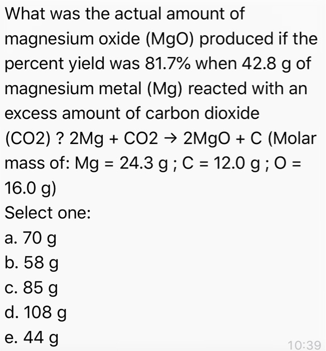 Solved What was the actual amount of magnesium oxide (MgO) | Chegg.com