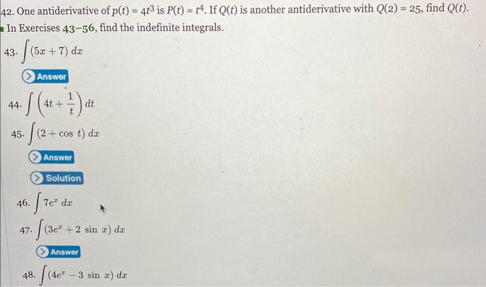 Solved 42. One antiderivative of p(t)=4t3 is P(t)=t4. If | Chegg.com