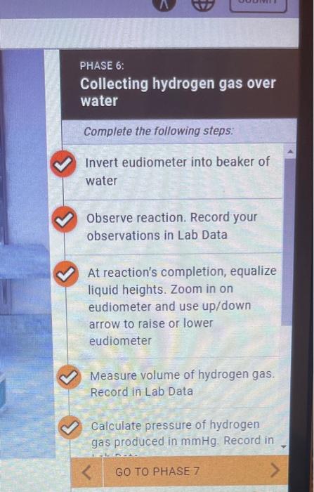 Colleccting hydrogen gas over water. Invert | Chegg.com