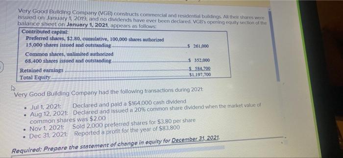 Solved Very Good Building Company (VGB) constructs | Chegg.com