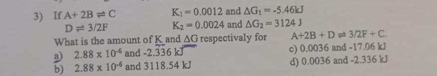 Solved If A+2B⇌CA+2B⇌C,K1=0.0012 ﻿and | Chegg.com