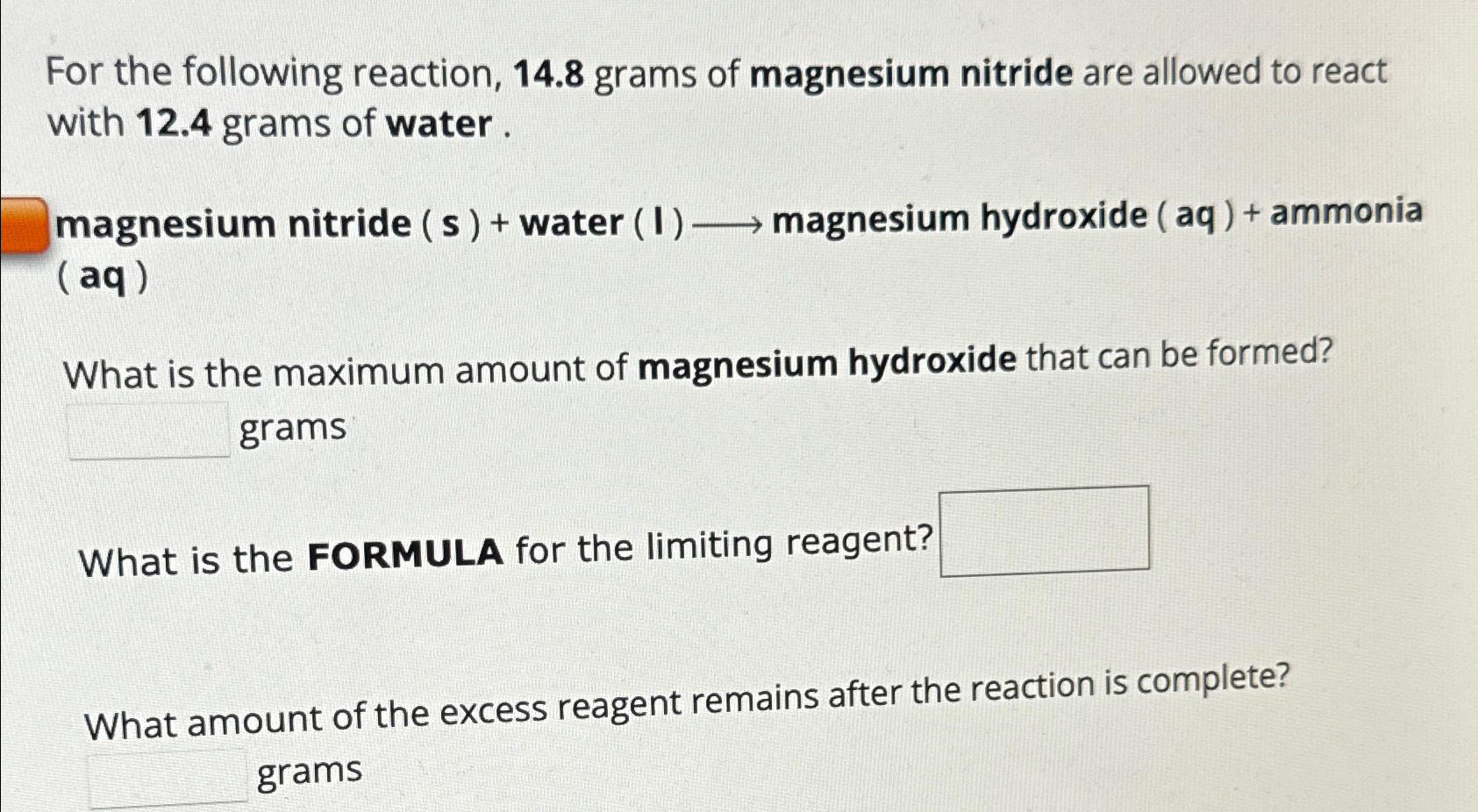 Solved For the following reaction, 14.8 ﻿grams of magnesium | Chegg.com