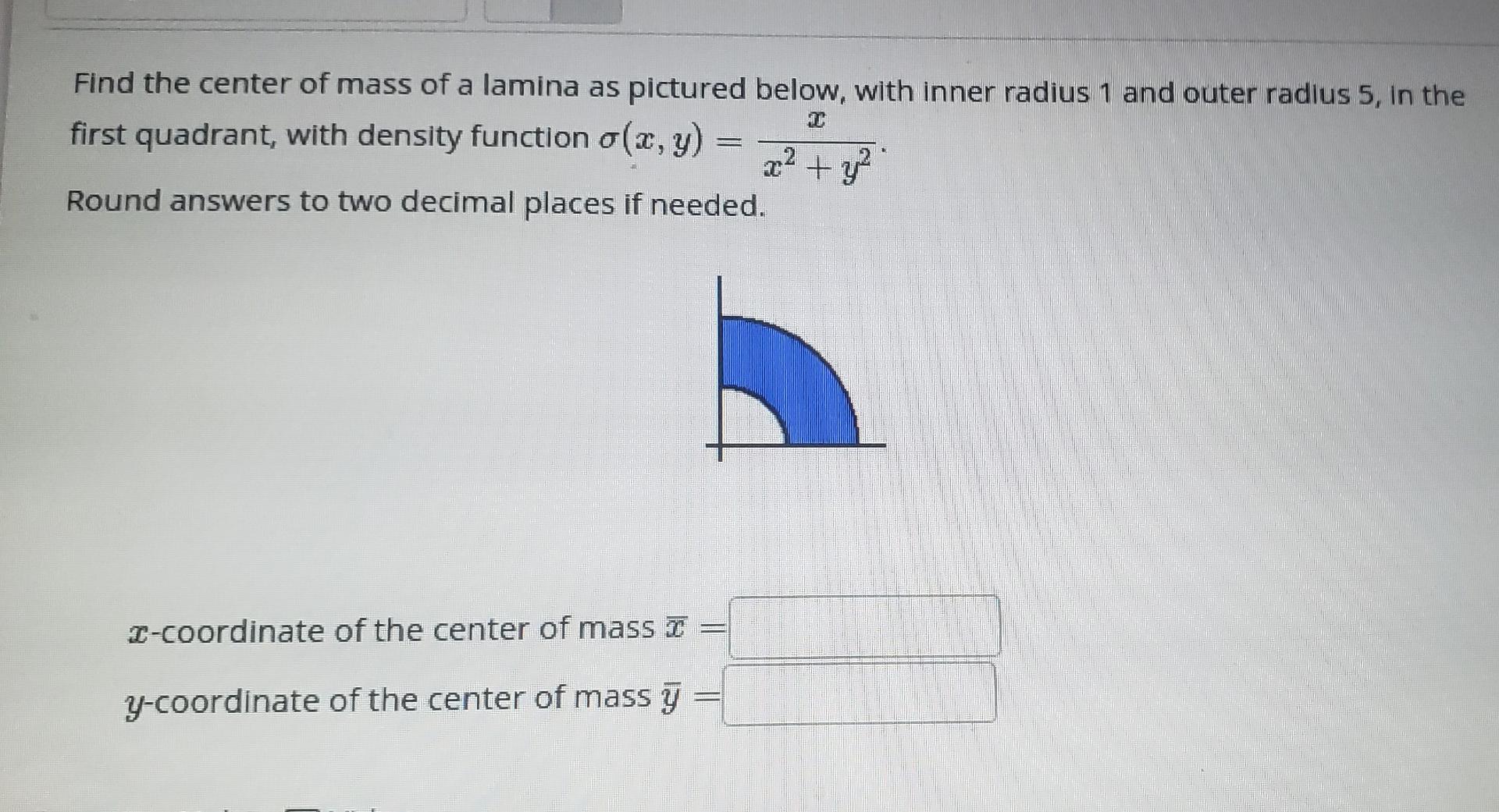 Solved Find the center of mass of a lamina as pictured | Chegg.com