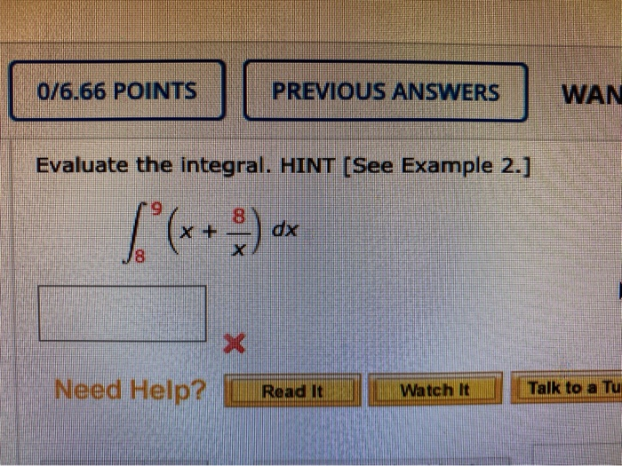Solved 0/6.66 POINTS EVIOUS ANSWERS WAN Evaluate the | Chegg.com