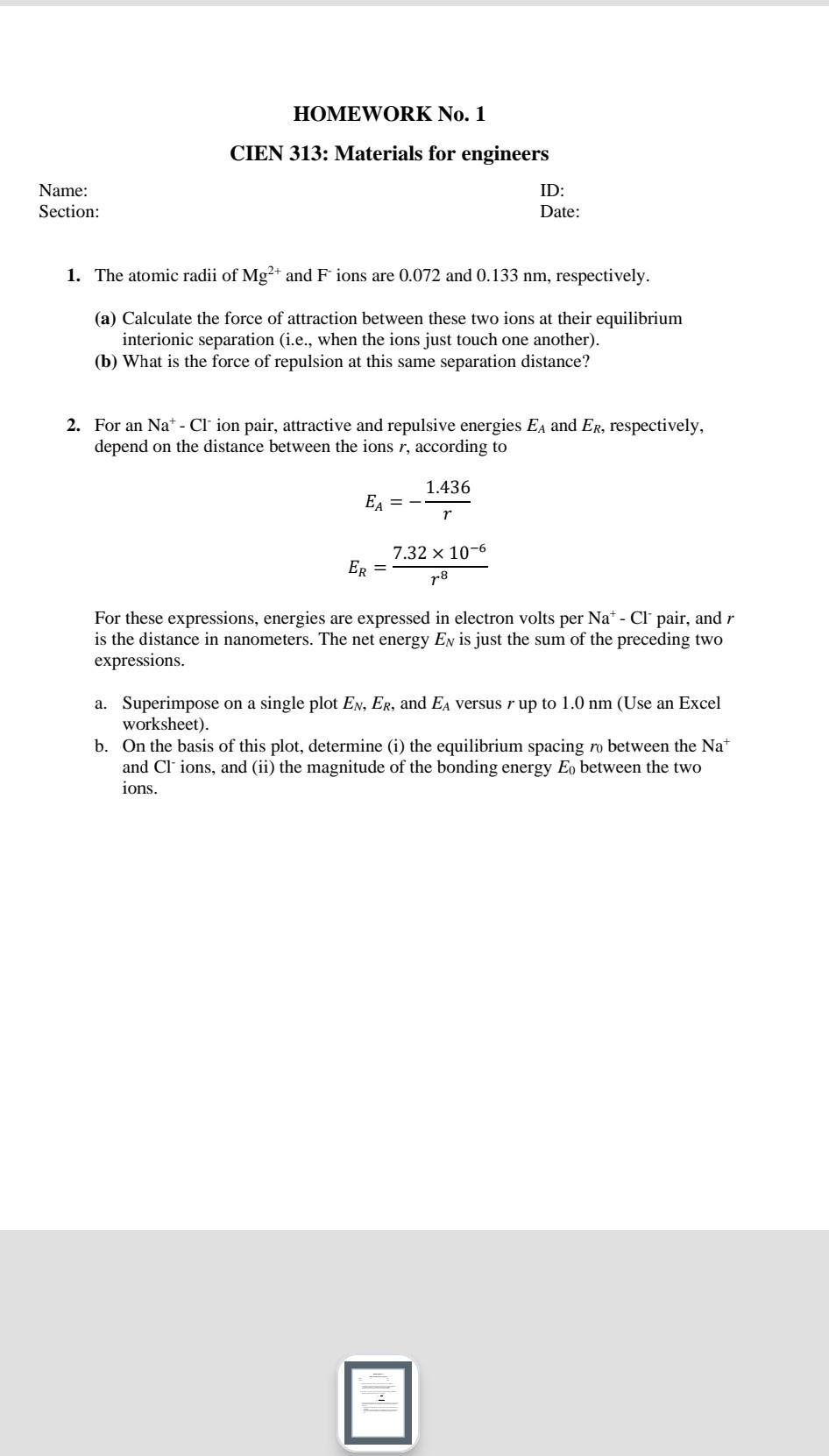 Solved 1. The atomic radii of Mg2+ and F−ions are 0.072 and | Chegg.com