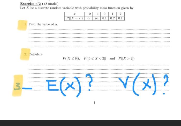 Solved Exercise n∘2:(8 marks ) Let X be a discrete random | Chegg.com