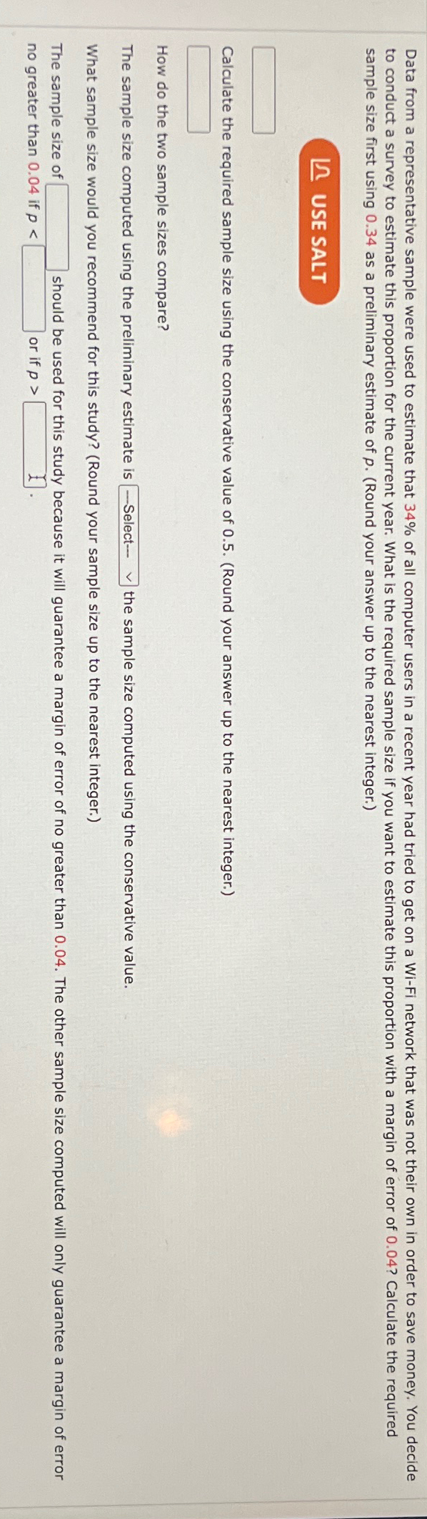 Solved sample size first using 0.34 ﻿as a preliminary | Chegg.com