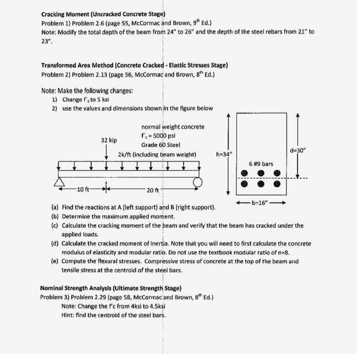 Solved Cracking Moment (Uncracked Concrete Stage) Problem 1) | Chegg.com