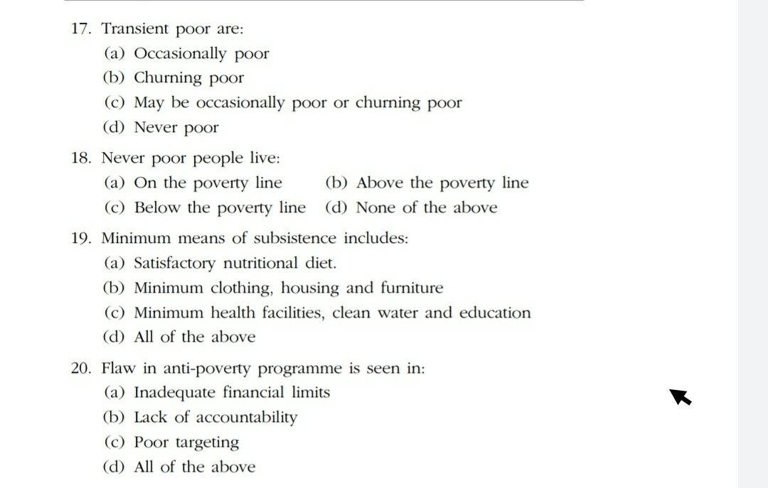 Solved 17. Transient poor are: (a) Occasionally poor (b) | Chegg.com