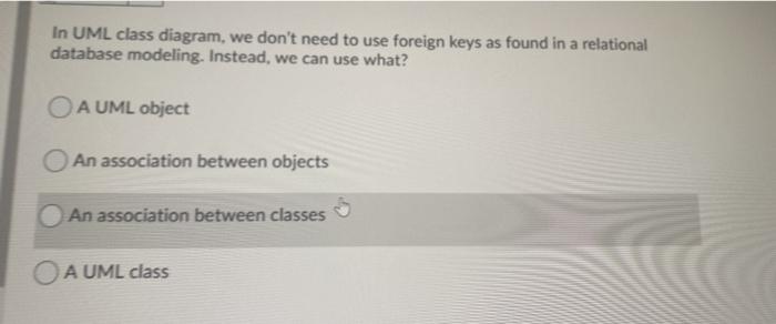 Solved In UML class diagram, we don't need to use foreign | Chegg.com