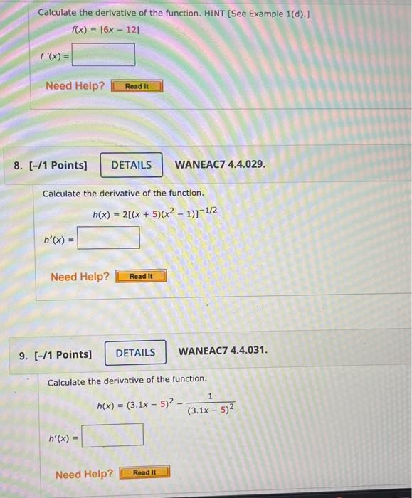 Solved Calculate the derivative of the function. HINT [See | Chegg.com
