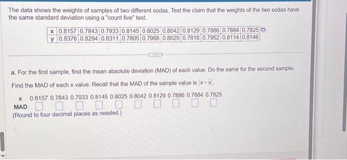 Solved The data shows the weights of samples of two | Chegg.com